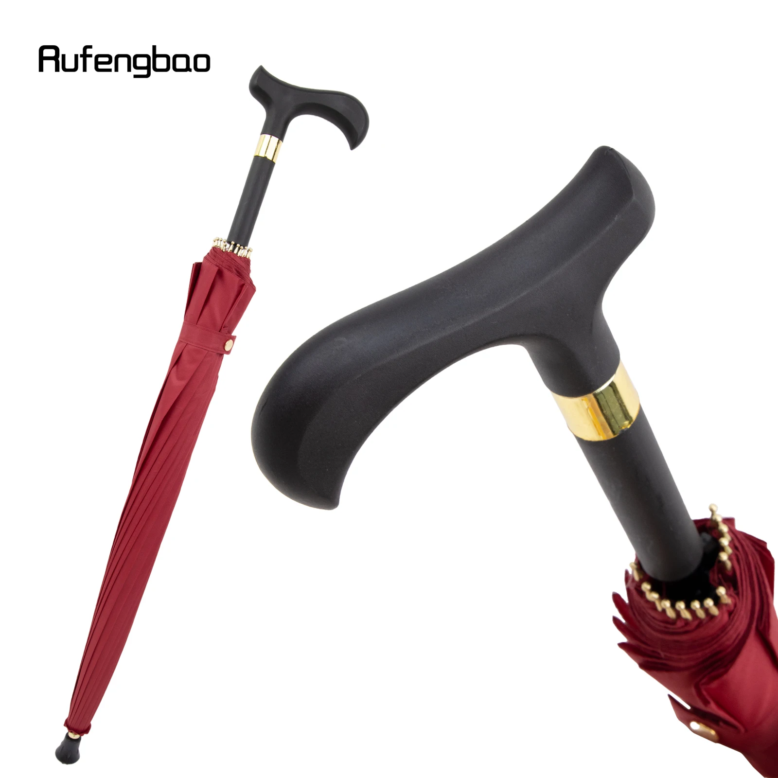 Red-Automatic-Windproof-Cane-Umbrella-Long-Handle-Enlarged-Umbrella-for ...
