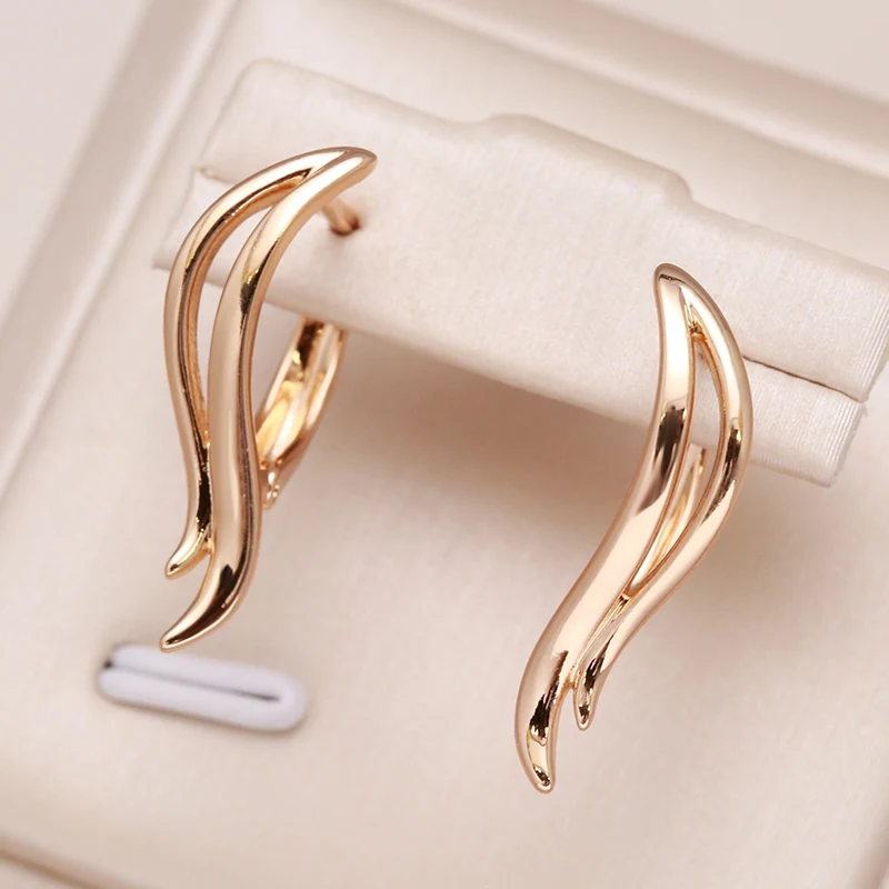 Kinel New Hollow Glossy Leaf Small Unusual Earrings Women 585 Rose Gold ...