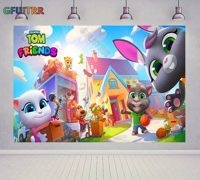 GFUITRR Talking Cat Tom Friend Photography Backdrop Kids Birthday ...