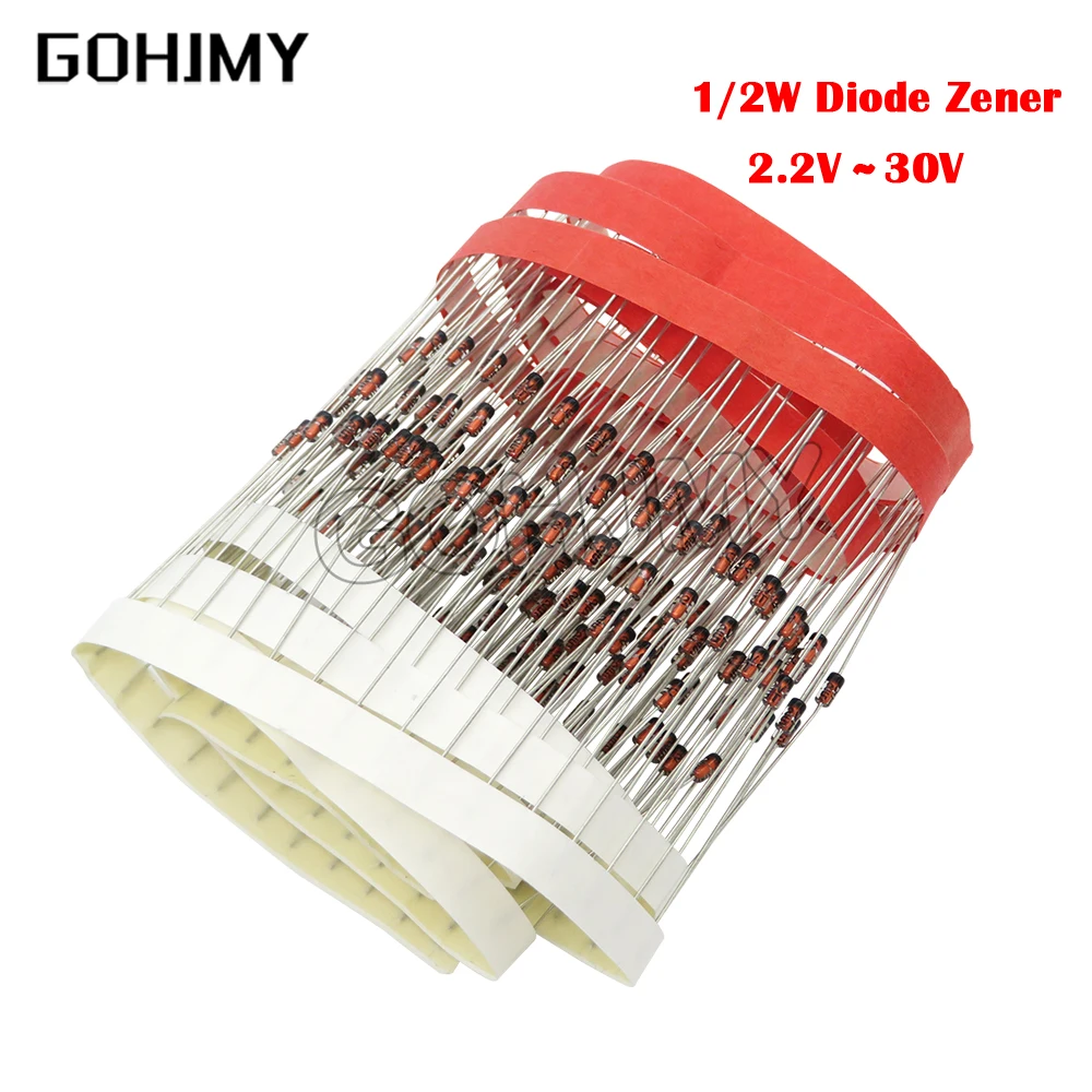 100PCS 0.5W BZX55C 2V2 2V4 3V3 3V6 4V7 5V1 5V6 6V2 6V8 7V5 8V2 9V1 10V ...