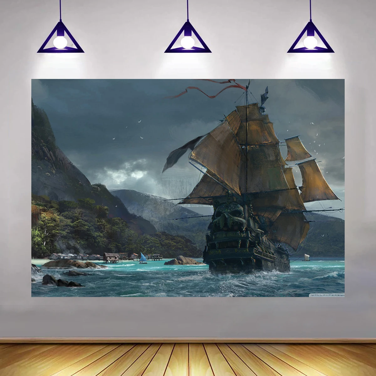 10x6ft Treasure Hunt Game Backdrop Ghost Skull Pirate Ship Sea Bay ...