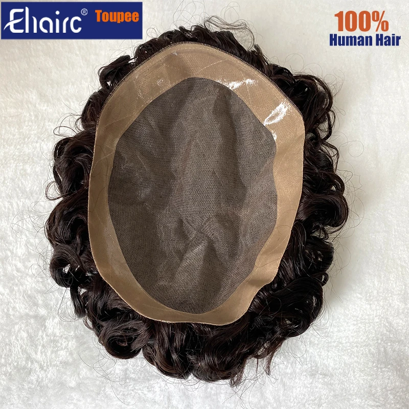 Curly-Toupee-For-Men-Brown-Color-Mono-Hair-System-Unit-for-Men-Durable ...