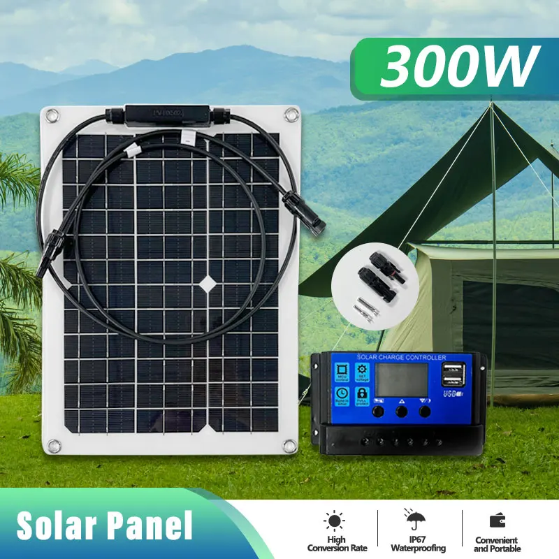 300W-Flexible-Solar-Panel-12V-Battery-Charger-Dual-USB-With-10-100A ...