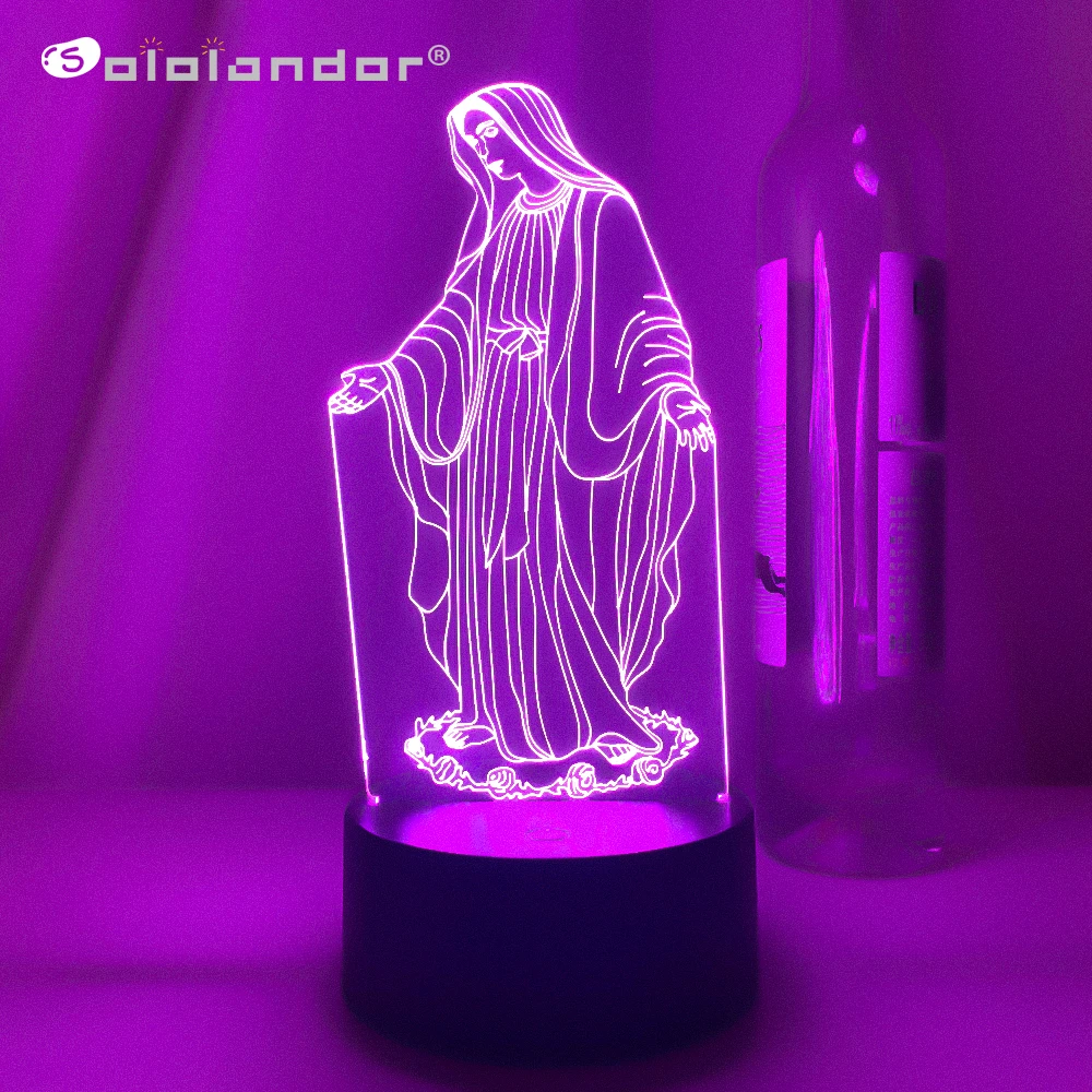 3D Night Light Jesus Illusion Lamp 7 Colors Changing Remote Control Led ...