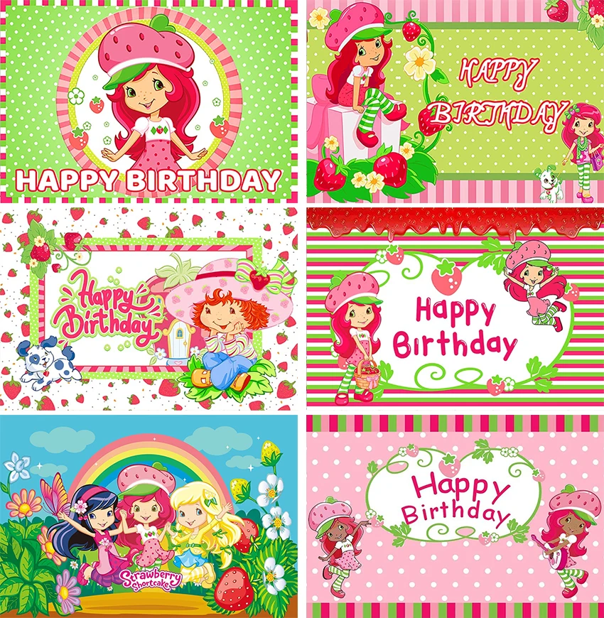 Strawberry Shortcake Backdrop Girls Birthday Party Photo Background ...