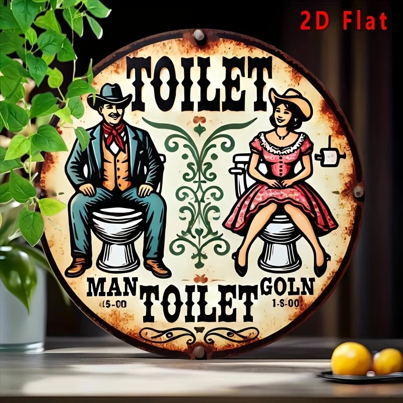 2D Flat, 1pc Vintage Aluminum Toilet Sign - Rustic Wall Decor with ...
