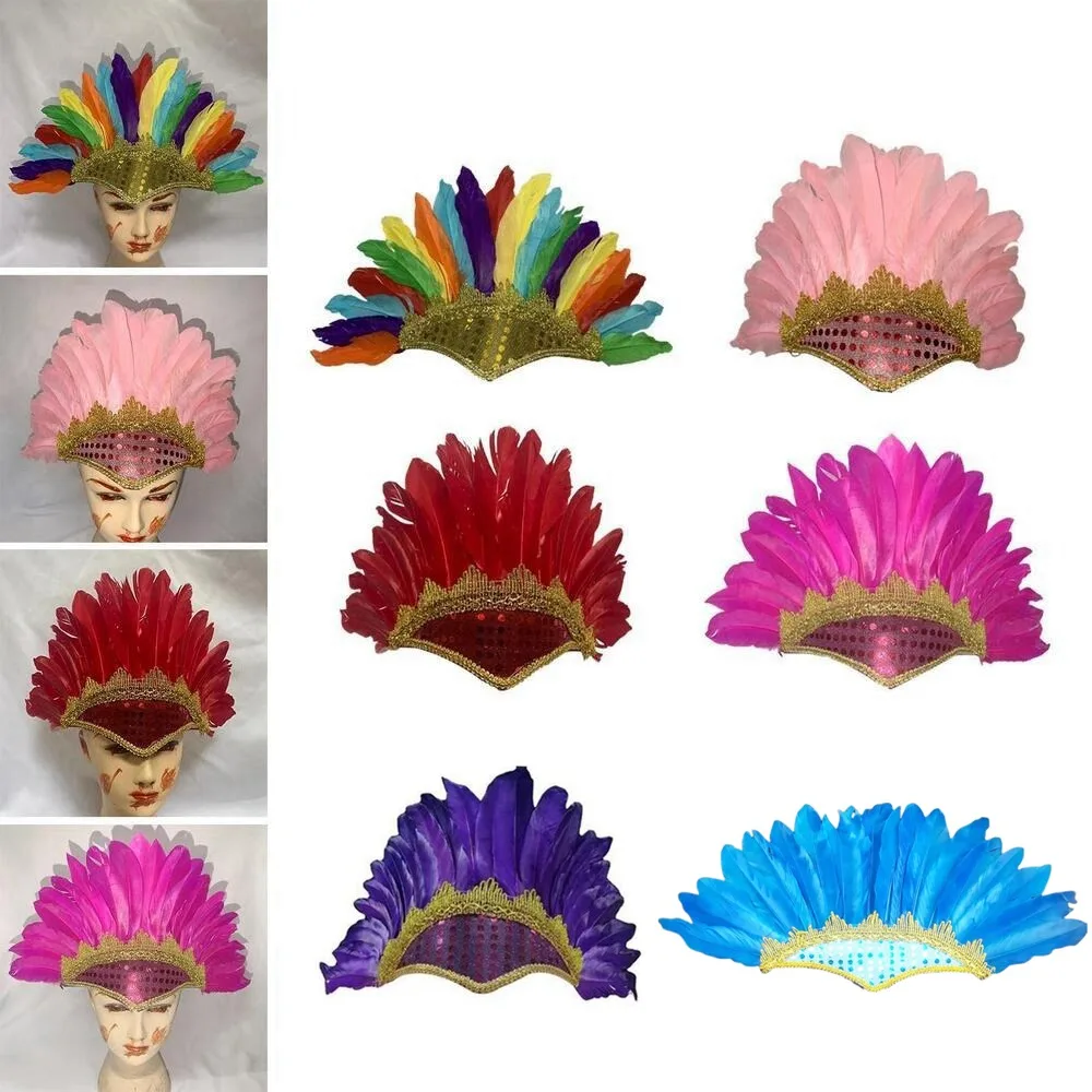 Pena-colorida-cocar-cabe-a-montado-colorido-Headwear-ajust-vel-chefe ...