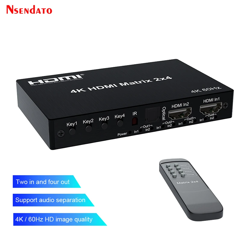 HDMI Matrix Splitter Switch com Áudio, 2x4 para Dolby, R, L, PC para TV ...