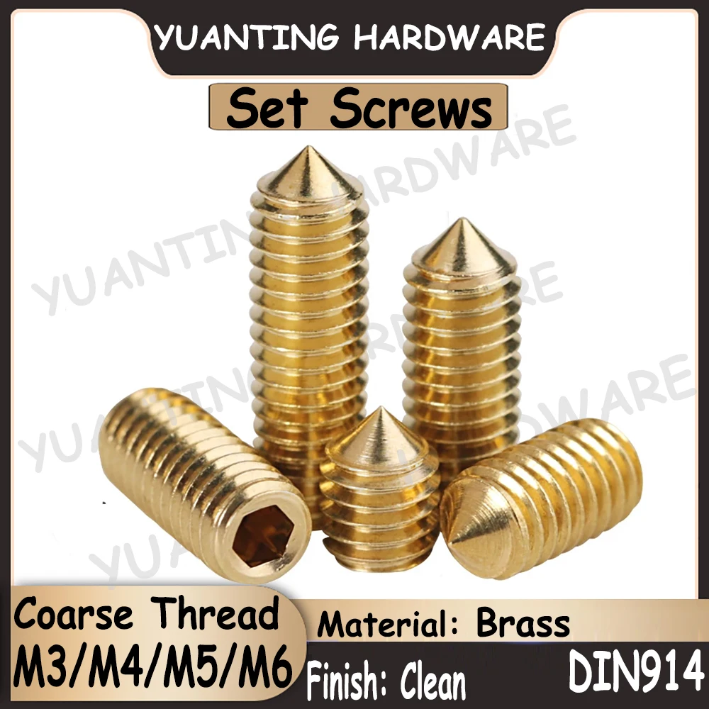 5pcs-30pcs M3 M4 M5 M6 Din914 Brass Hexagon Socket Set Screws With Cone ...