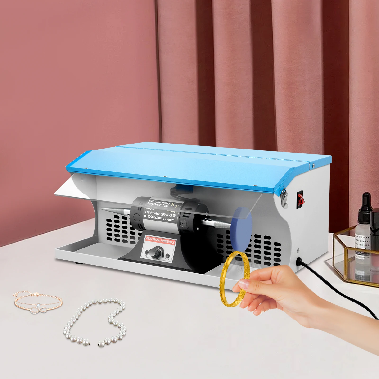 500W Desktop Jewelry Buffing Machine, Dust Collector W/ Light,110V ...
