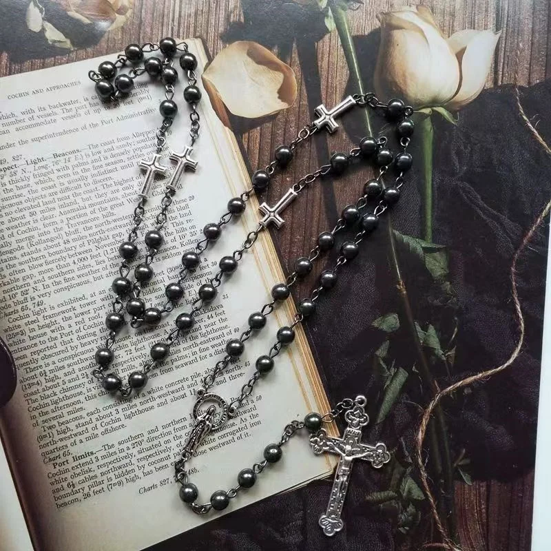 Vintage-Punk-Gothic-Glass-Rosary-Beads-Cross-Necklace-For-Women-Alloy ...