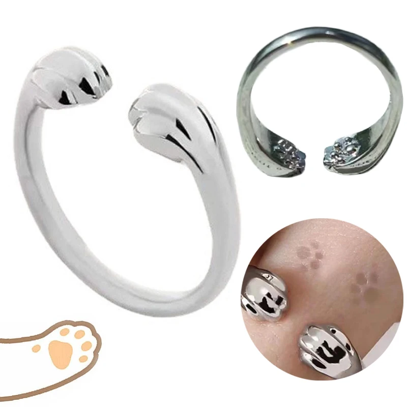 Cute-Cat-Paw-Print-Ring-For-Women-Girls-Cat-Claw-Embrace-Tightly-Design ...