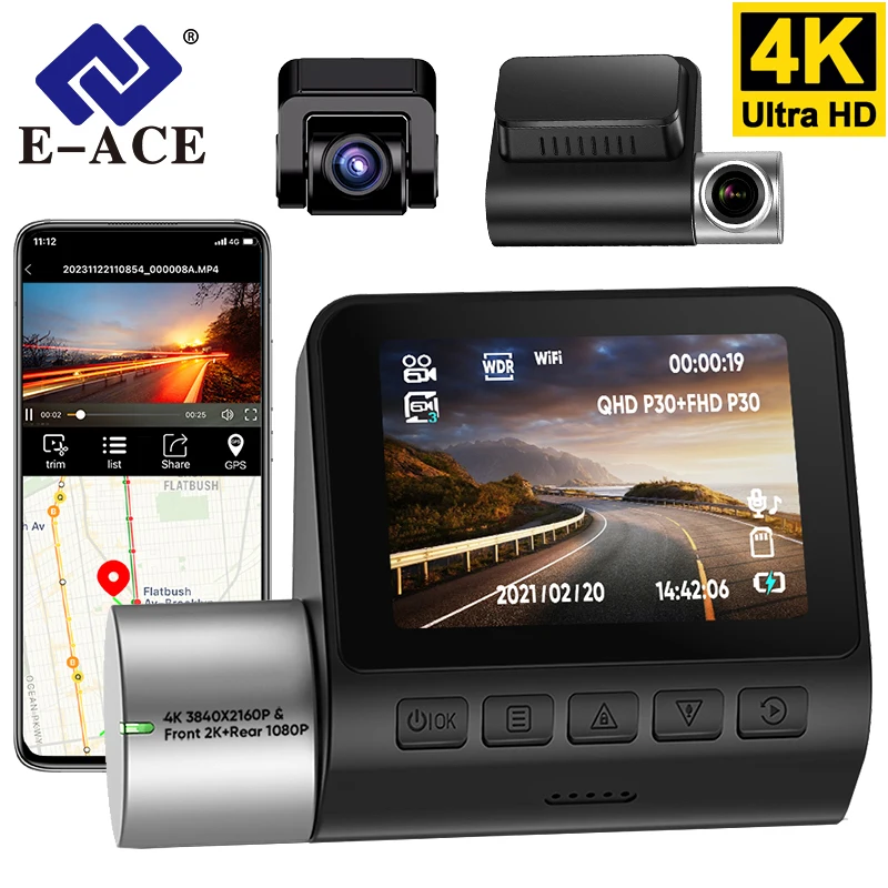 E-ACE-4K-DVR-Dash-Cam-For-Car-2160P-ADAS-GPS-WiFi-Driving-Camera-Built ...