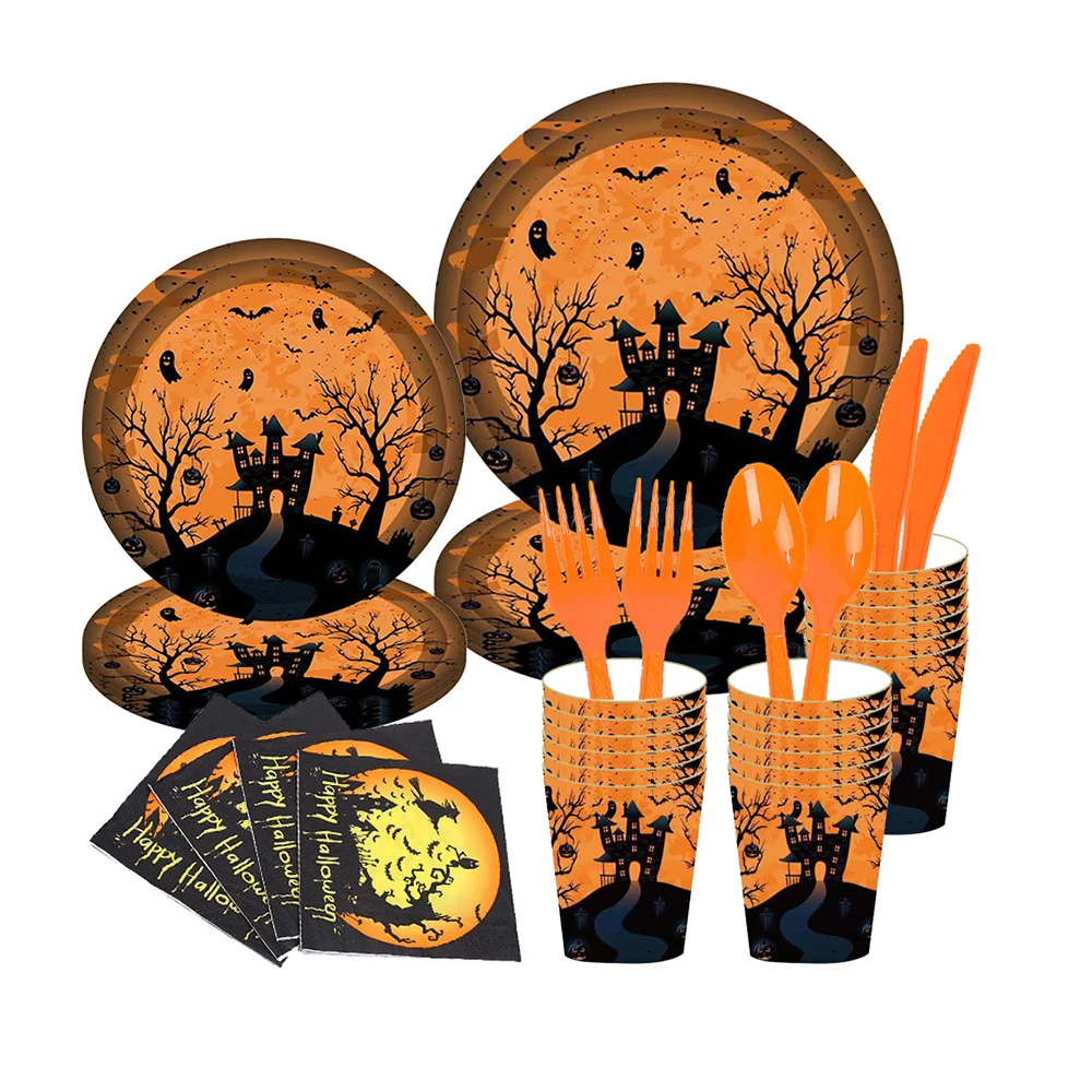 Halloween Theme Party Disposable Tableware Cartoon Paper Plate Paper ...