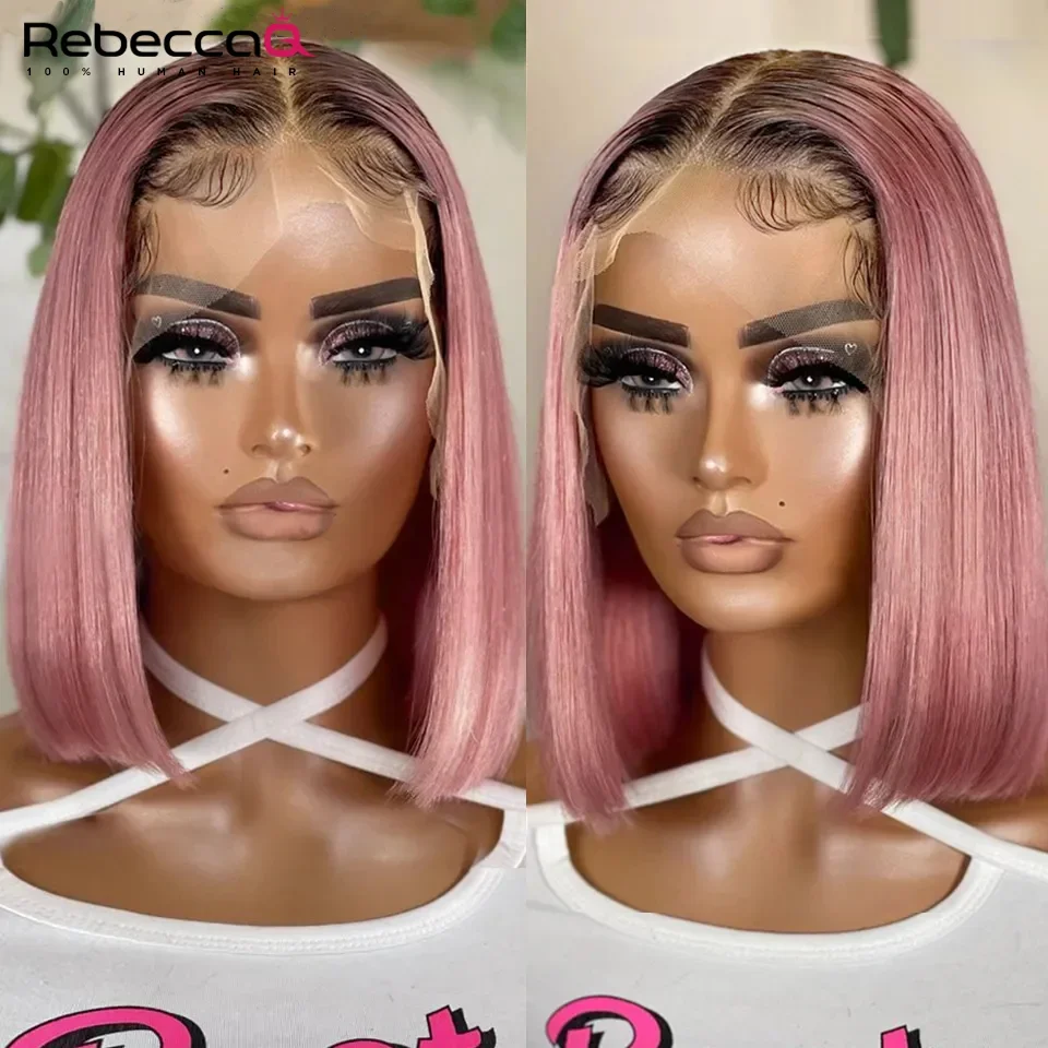 Pink-Bob-Wig-Silky-Straight-Lace-Front-Human-Hair-Wigs-For-Women-Short ...