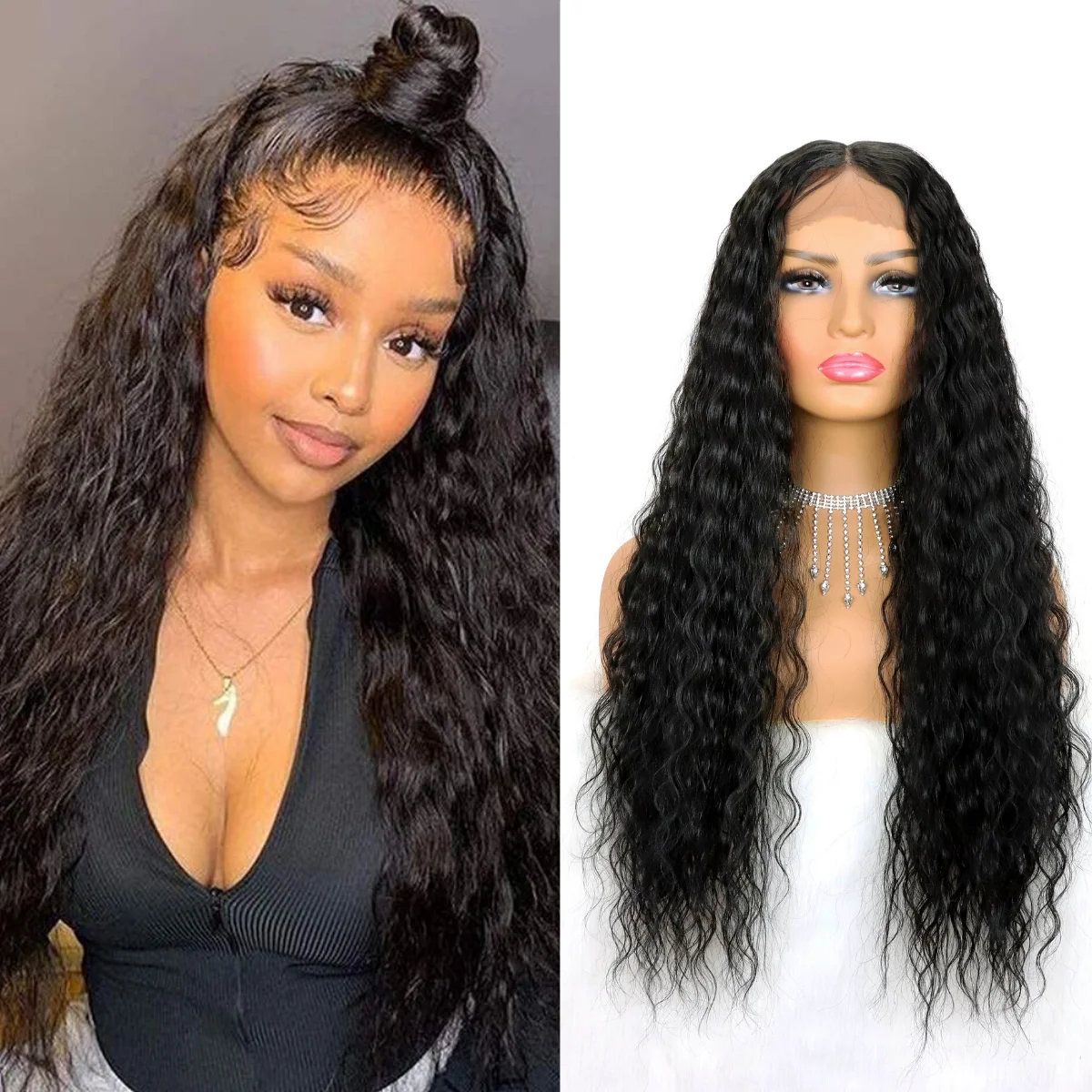 Deep Wave Frontal Wig 13X4 Deep Curly Lace Front Wigs for Black Women ...