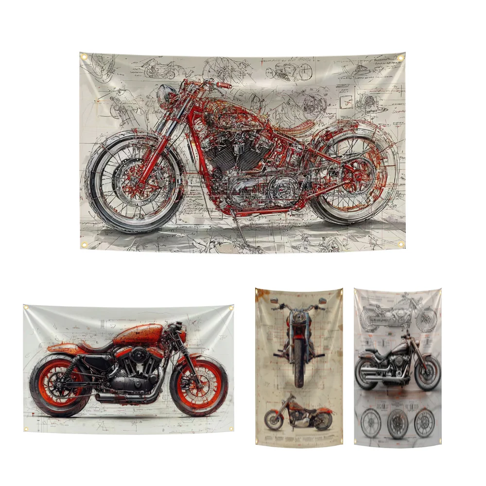 90x150cm Classic Retro Cruiser Motorcycle Flag Polyester Digital ...