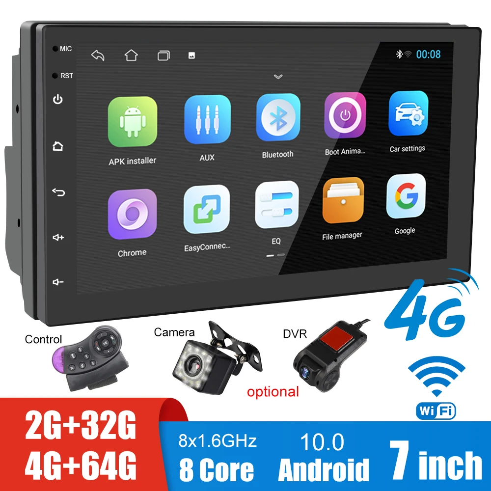 12v Car Dvd Player 4g Wifi Bluetooth Mp5 Gps Navi Radio 2din Stereo Audio Android 2+32g 4+64g 7 ...
