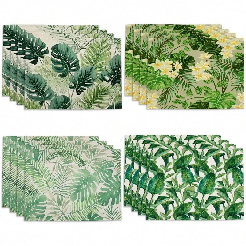 4pcs Tropical Leaf Printing Table Placemats Green Leaves Printed for ...