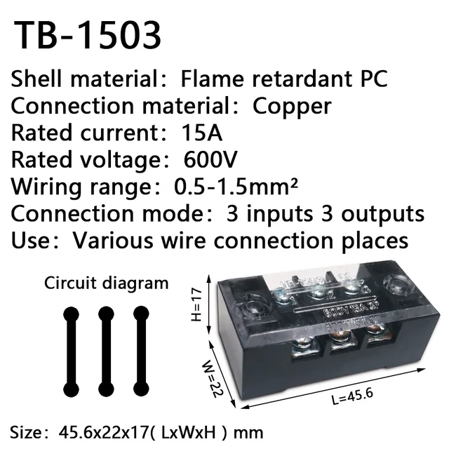 이중 행 배리어 나사 터미널 블록 와이어 커넥터, TB 시리즈 3, 4, 5, 6, 8, 10/12 핀 옵션, TB-1503 ...
