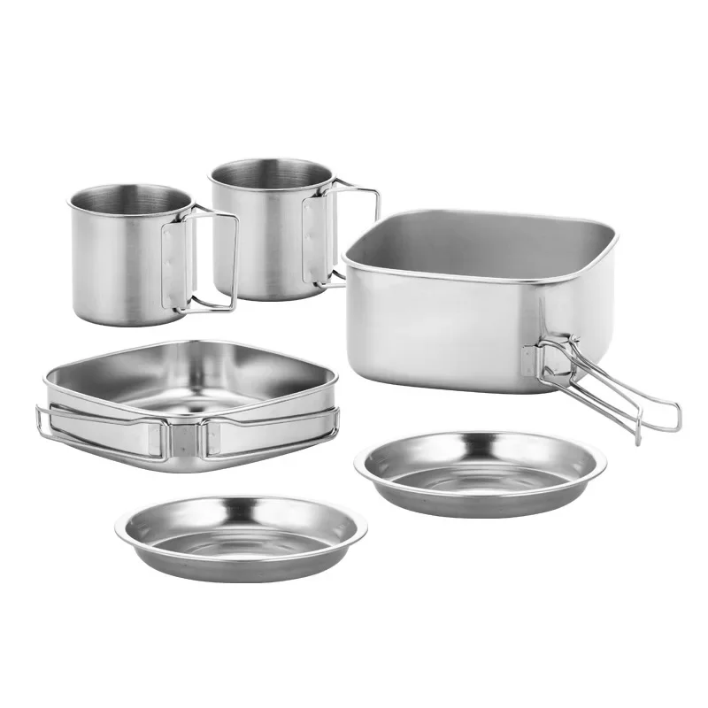 6-8pcs-Camping-Cookware-Set-Stainless-Steel-Compact-Campfire-Cooking ...