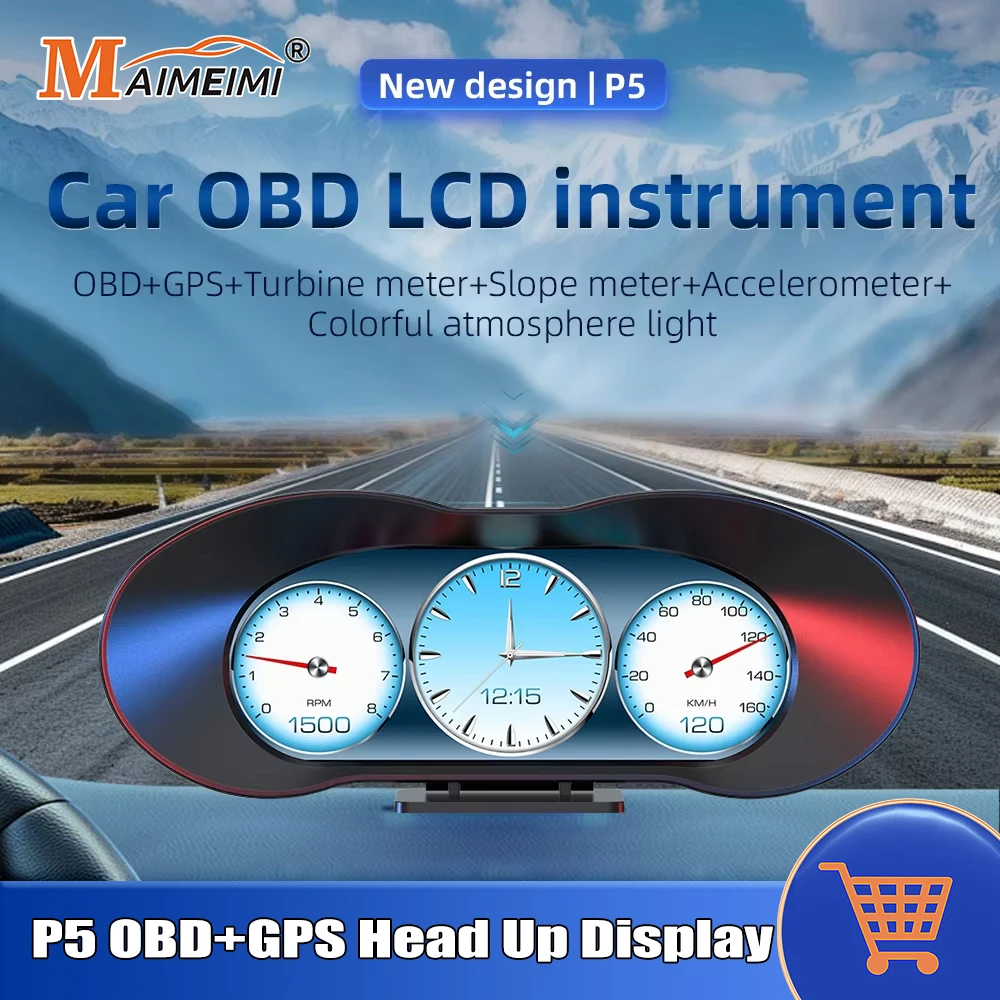 OBD2+GPS Car Head-up Display P5 Smart HUD Turbine Accelerometer Slope ...