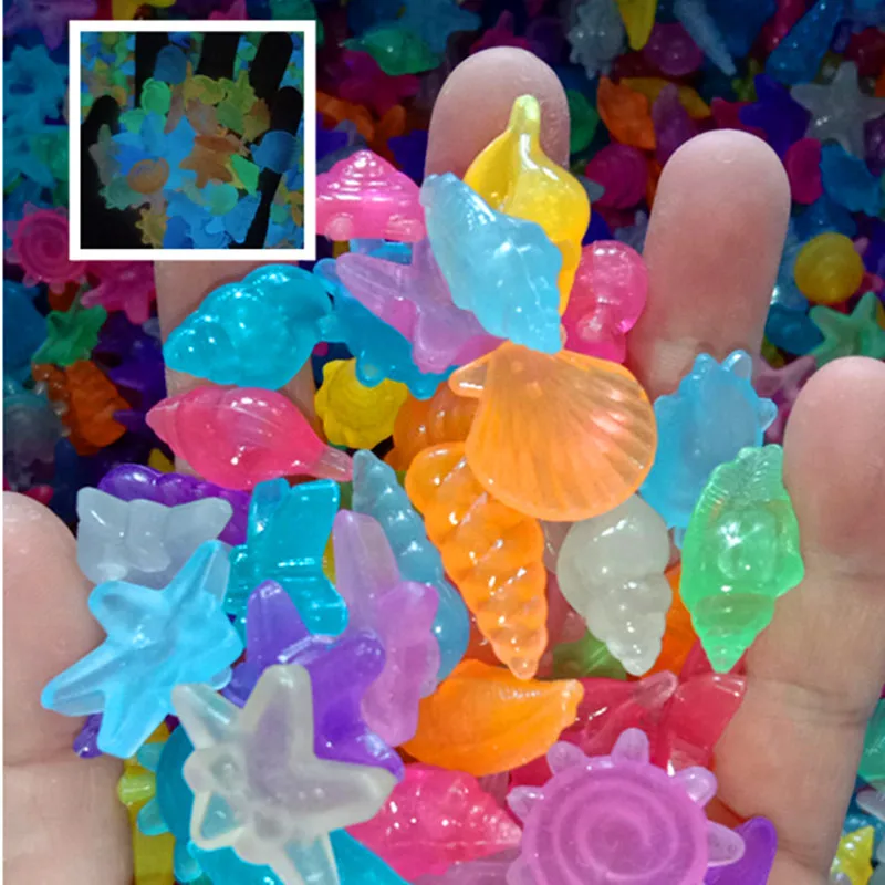 100PCS Glowing Stones Luminous Starfish Conch Shell Shaped Glow in Dark ...
