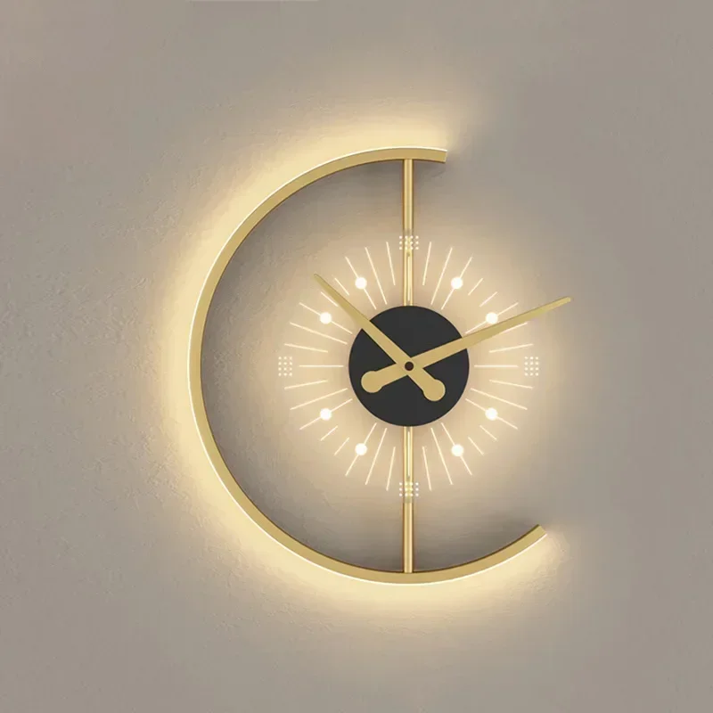 Modern-LED-Wall-Clock-Lamp-Lumin-ria-Rel-gio-de-cabeceira-Sala-de-estar ...