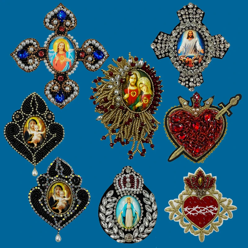 Virgin Embroidered Patches | Jesus Embroidered Patch | Bead Embroidered ...