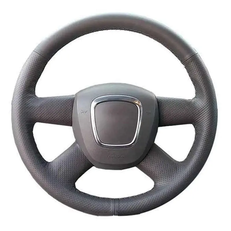 Car Steering Wheel Cover Hand Sewing Black Artificial Leather Braid Car car-steering-wheel-cover-hand-sewing-black-artificial-leather-braid-car
