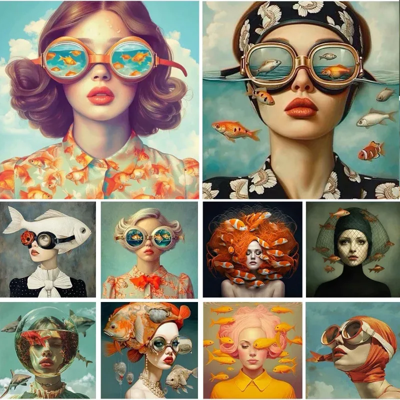 Surrealism Woman Portrait Canvas Painting Wall Art Wonderful Fantasy ...