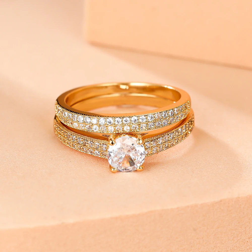 Luxury-Bridal-Sets-Round-Stone-Rings-For-Women-Black-Gold-Color-White ...