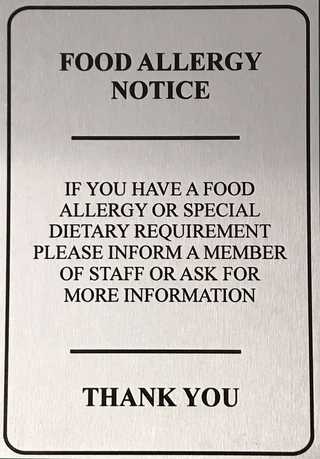 Customized-Food-Allergy-Safety-Notice-Signs-Silver-Plaque-Shop-Cafe-Pub ...
