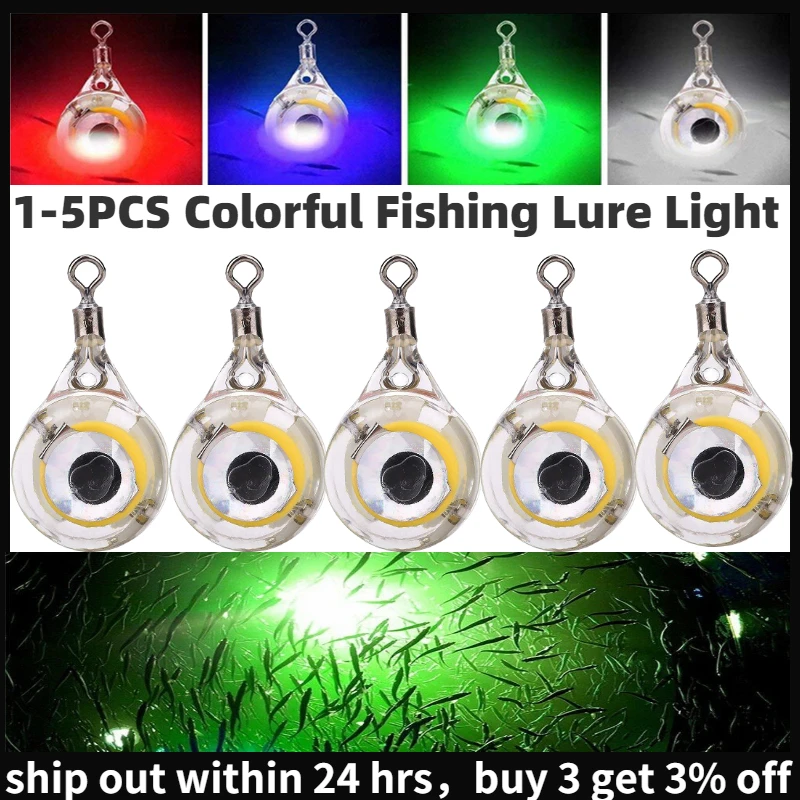 1-5PCS Colorful Fishing Lure Trap Light LED Deep Drop Underwater Eye ...