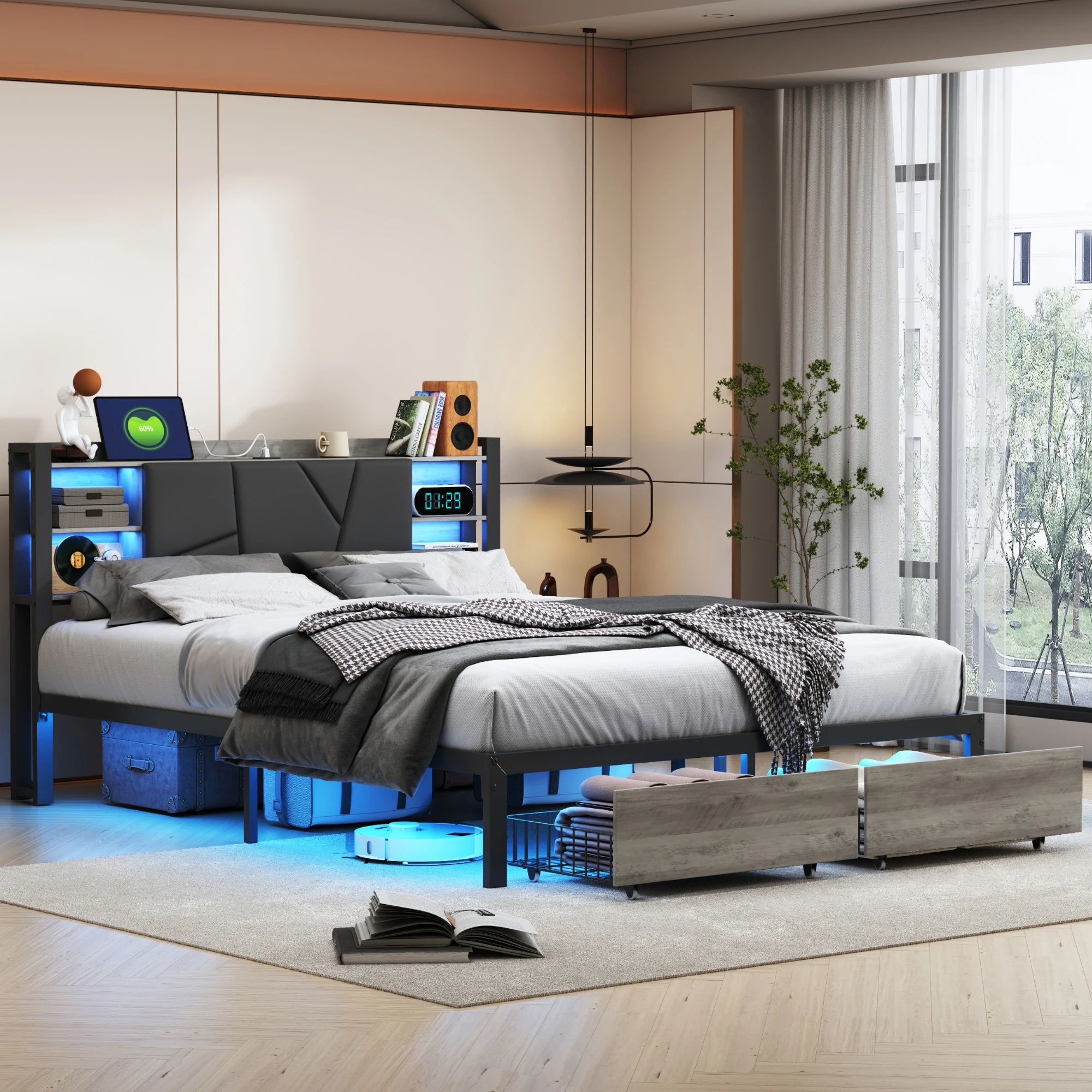 fangange Upholstery bed 140/160/180x200 cm with LED light,double bed ...
