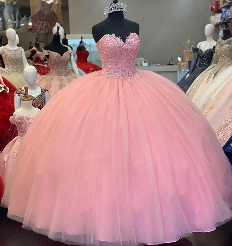 Vestido-De-baile-rosa-para-quincea-era-traje-Formal-De-tul-con-apliques ...