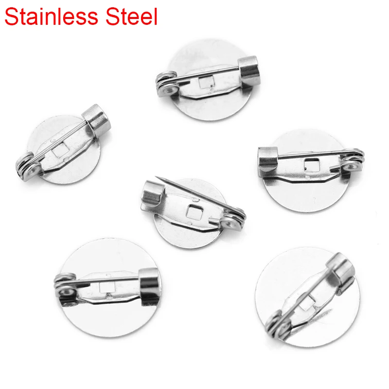 20sets 10 12 14mm Stainless Steel Brooch Pins Cabochon Base Settings Brooch Badge Holder Bulk ...