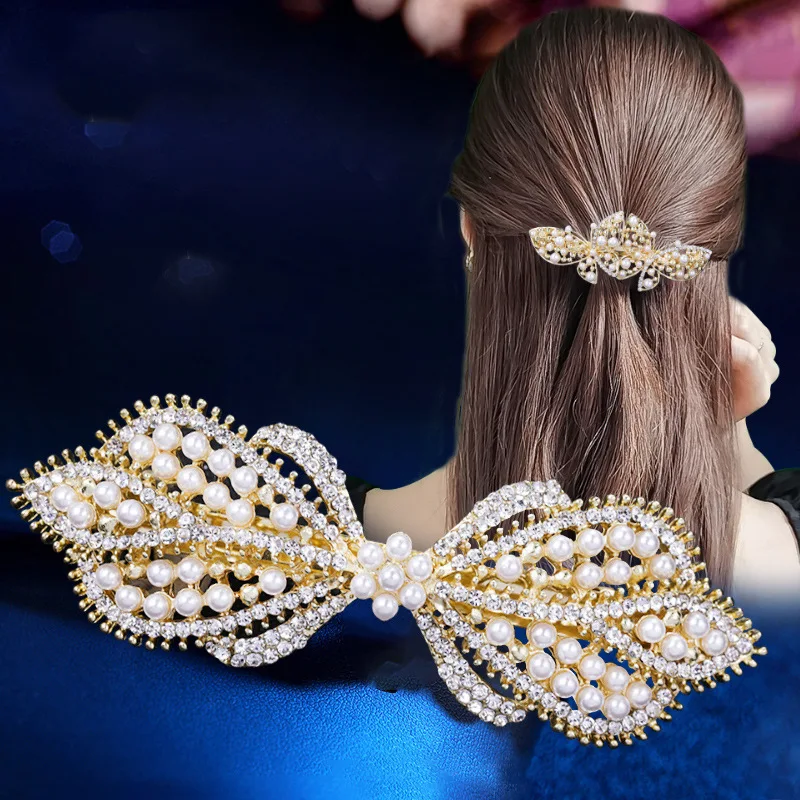 Korean-version-pearl-bow-rhinestone-spring-hair-clip-top-clip ...