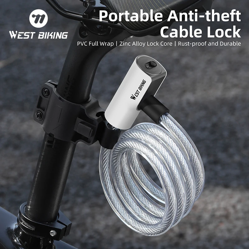 WEST-BIKING-Portable-Bicycle-Cable-Lock-Anti-Theft-Zinc-Alloy-Lock-Core ...
