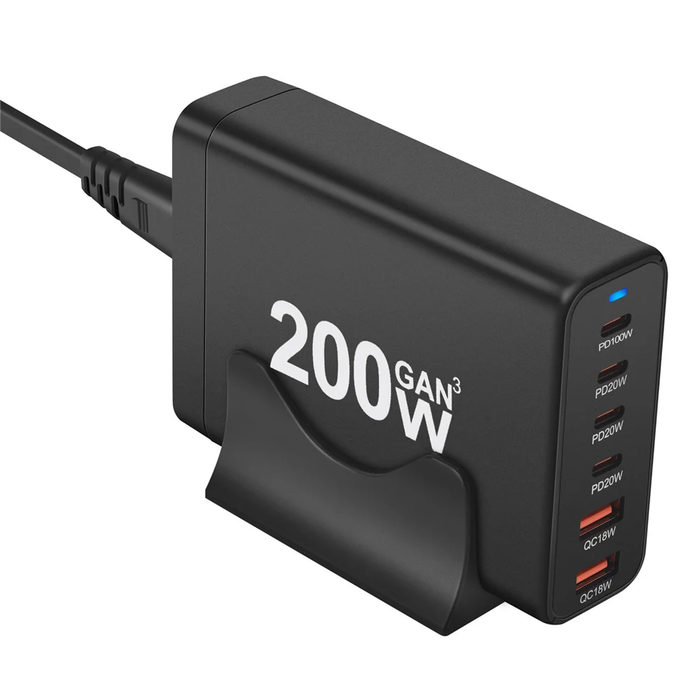 NEW 200W GaN Charger 6 Ports USB Type C PD Charger Quick Charge USB3.0 ...