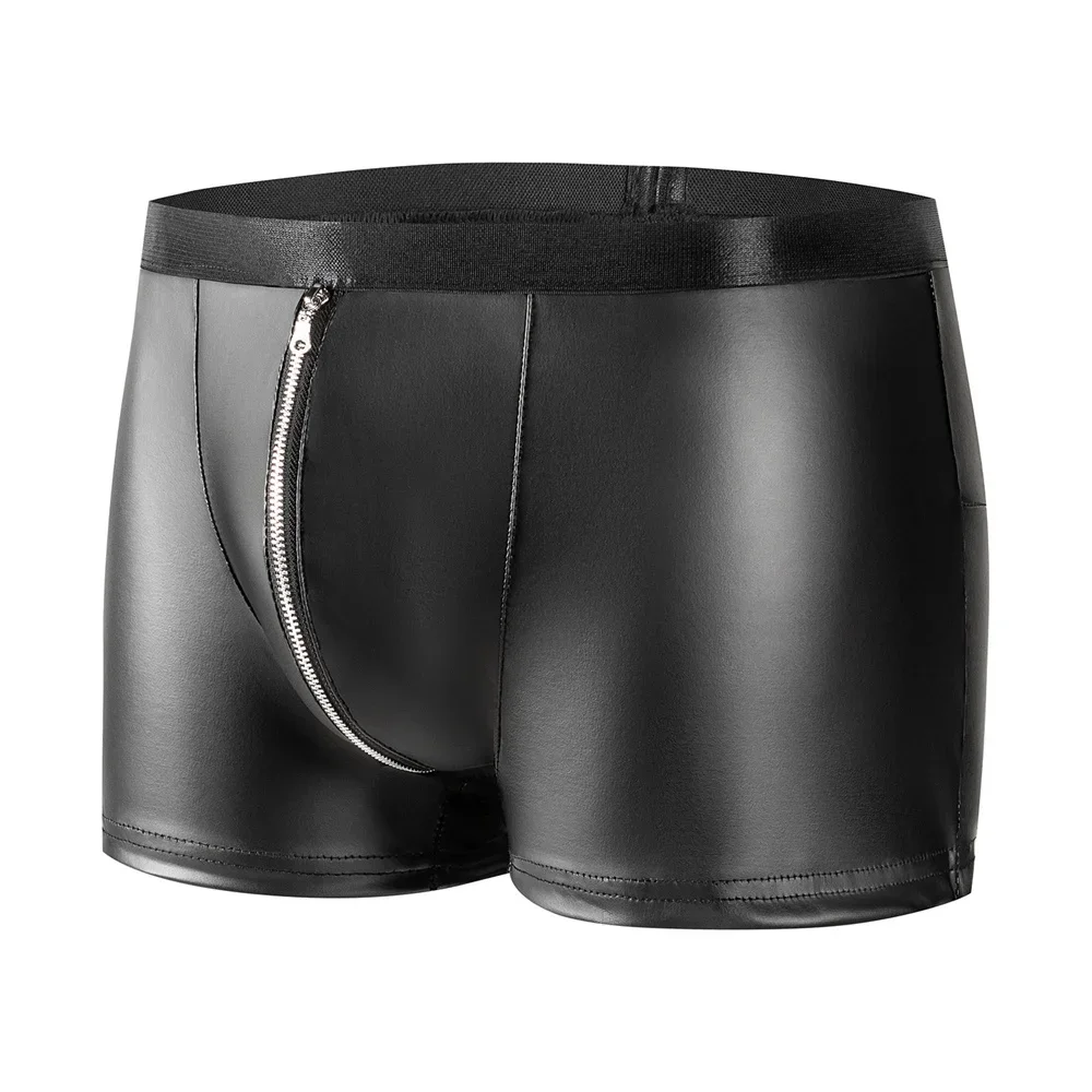 Men-s-Zipper-Open-Crotch-PU-Leather-Boxers-Shorts-Sexy-Faux-Leather ...