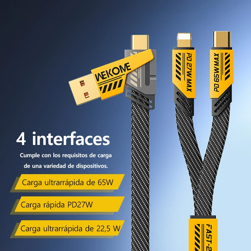 WEKOME-Mech-Style-Cable-4-en-1-USB-A-tipo-C-conector-dual-iluminaci-n ...
