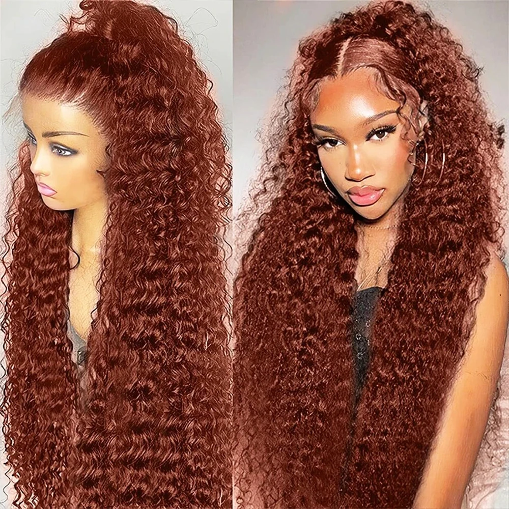 13x4-Reddish-Brown-Water-Wave-Lace-Front-Human-Hair-Wig-Kinky-Curly ...