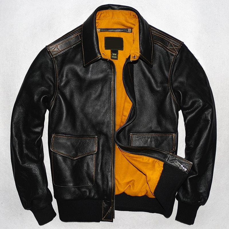 Men-s-Genuine-Leather-Jacket-Military-Pilot-Jackets-Air-Force-Flight-A2 ...