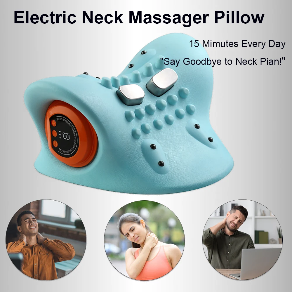 Electric-Neck-Massager-Cervical-Pillow-EMS-Traction-Pulse-Heating ...