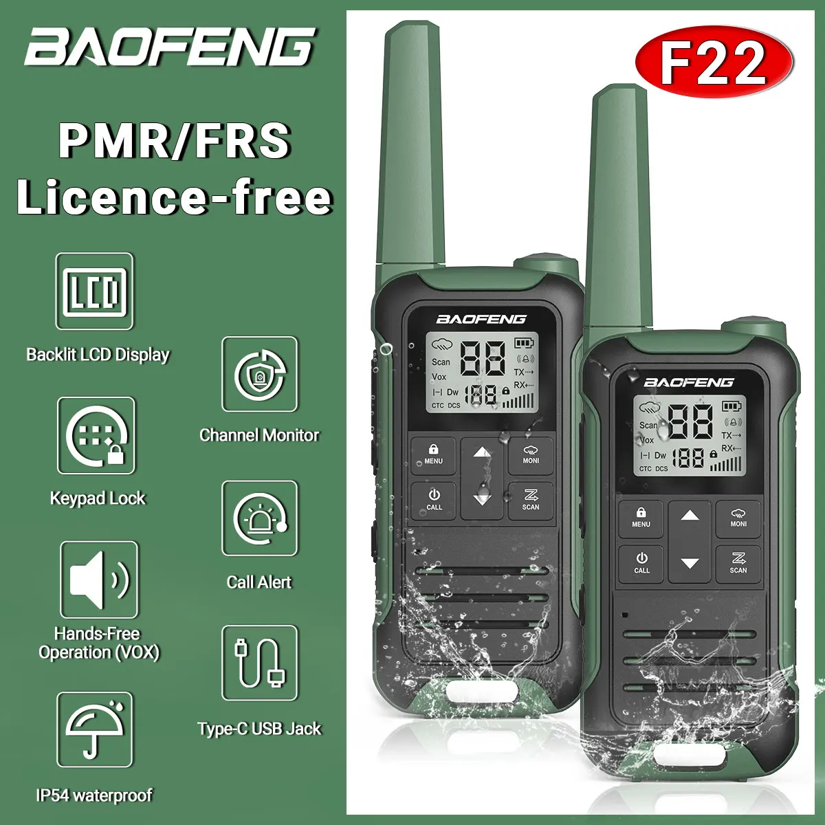 Baofeng-Mini Walkie Talkie PMR 446 FRS F22 recargable, portátil, de ...