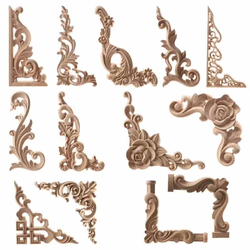 Wooden-Onlay-Applique-Carved-Wood-Corner-Decals-for-Furniture-Bed-Door ...