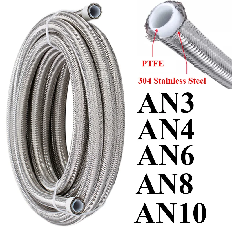 1M/2M/3M/5M AN3 AN4 AN6 AN8 AN10 Racing Hose 304 Stainless Steel ...