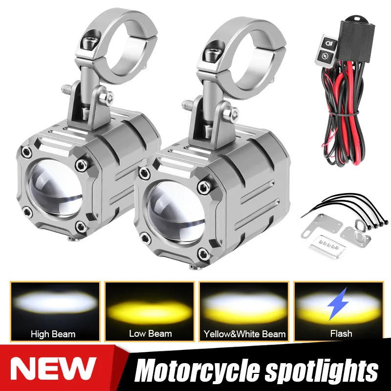 Motorcycle-CNC-LED-Spotlight-Auxiliary-Headlight-Dual-Color-projector ...