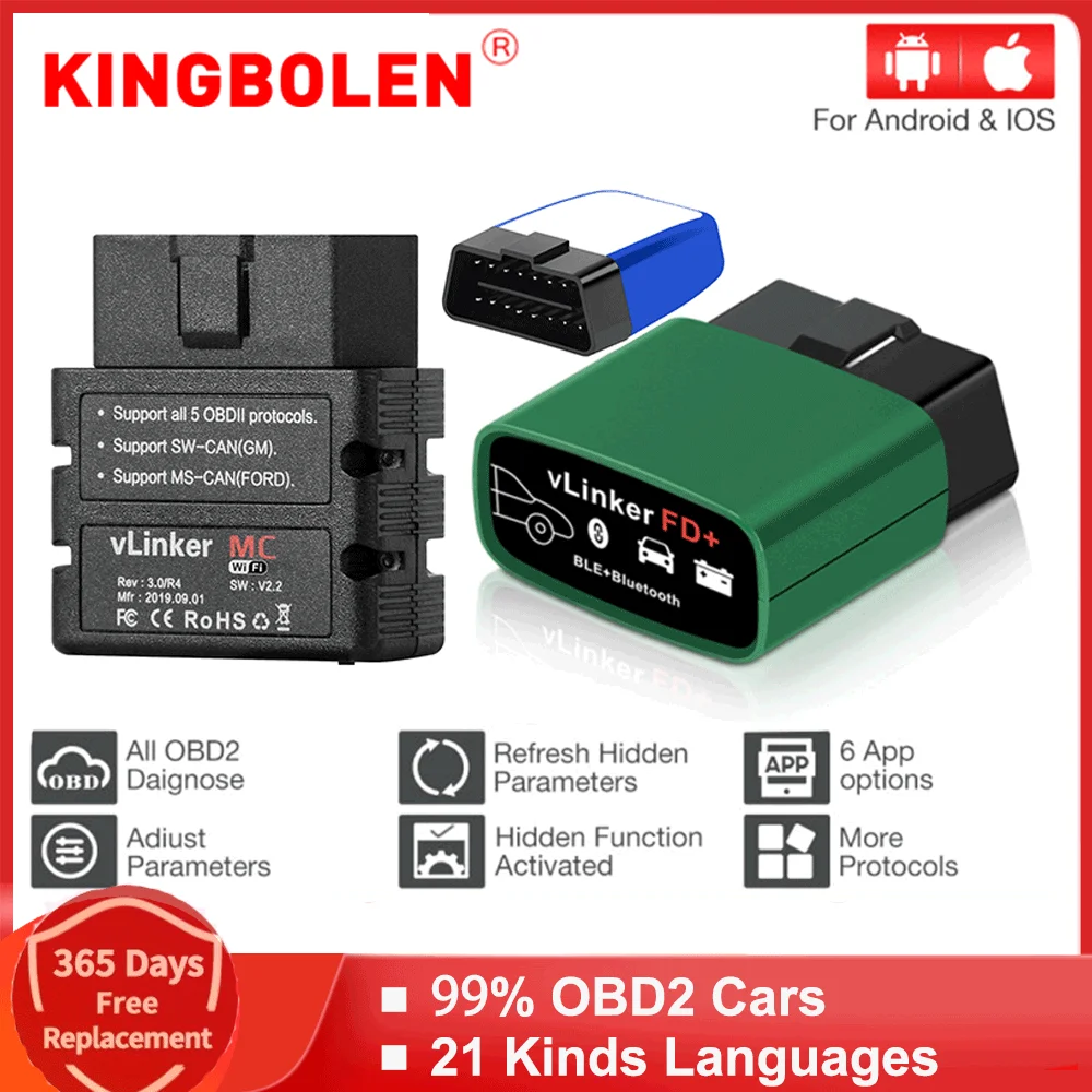 Elm327 Obd2 Scanner Vgate Vlinker Mc/bm/fd Bt 4.0 Wifi Car Diagnostic For Android/ios Scanner ...